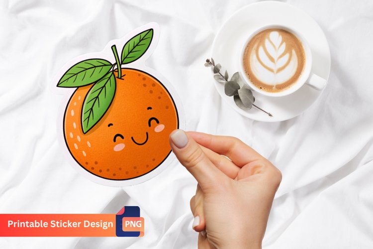 Orange Funny Food Sticker, Cartoon Food Sticker