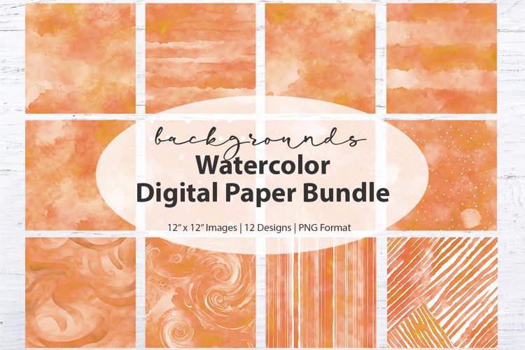 Digital Paper, printable paper bundle: Orange Watercolors