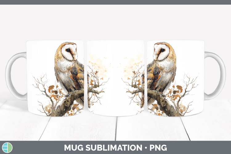 Barn Owl Owls Sketch Mug Wrap Sublimation Design