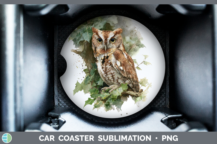 Eastern Screech Owl Owls Sketch Car Coaster Sublimation Desi