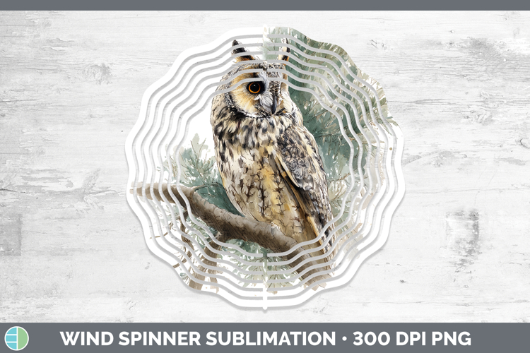 Long-eared Owl Owls Sketch Wind Spinner Sublimation Design