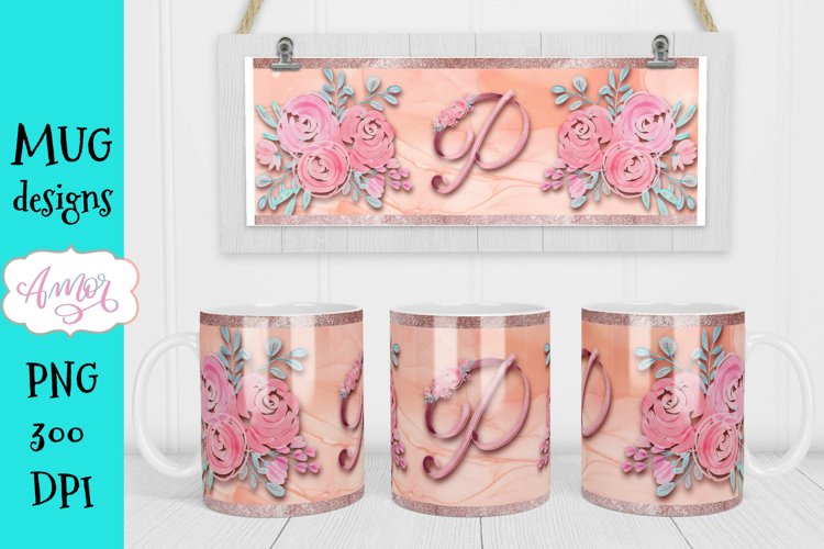 P monogram Mug sublimation design, initial mug PNG