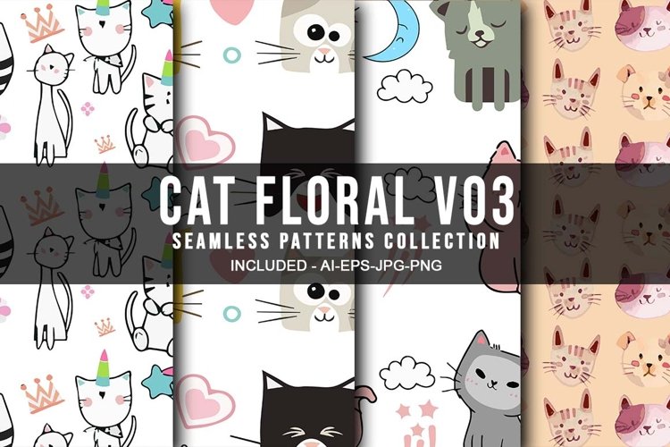 Cat Floral V03 Seamless Patterns Collection