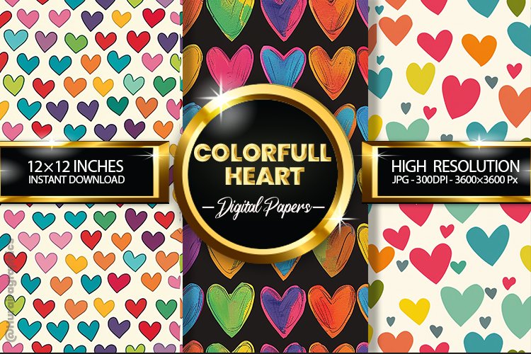 Colorfull Heart Digital Papers - 03 Variations