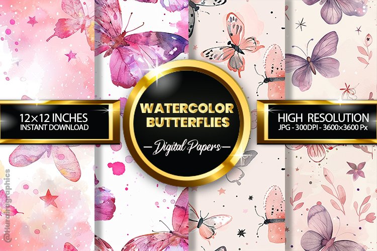 Watercolor Butterflies Digital Papers - 04 (3808517)