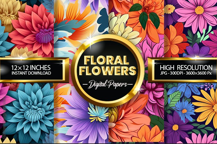 Floral Flowers Digital Papers - 04 Variations (3790901)