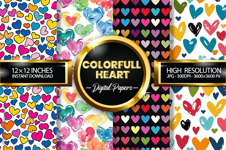 Colorfull Heart Digital Papers - 04 Variations