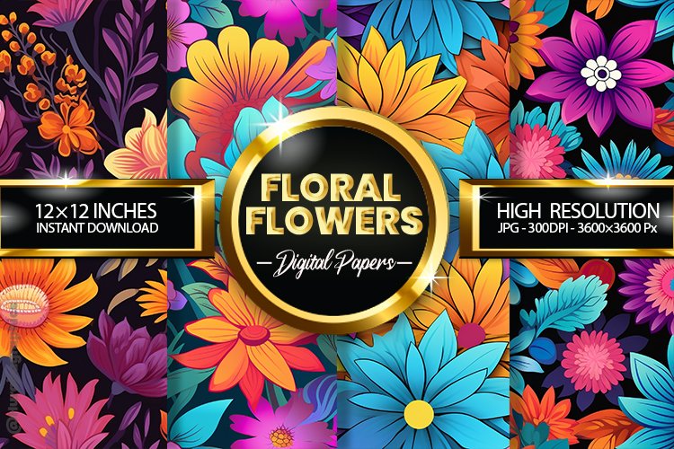 Floral Flowers Digital Papers - 04 Variations (3790897)