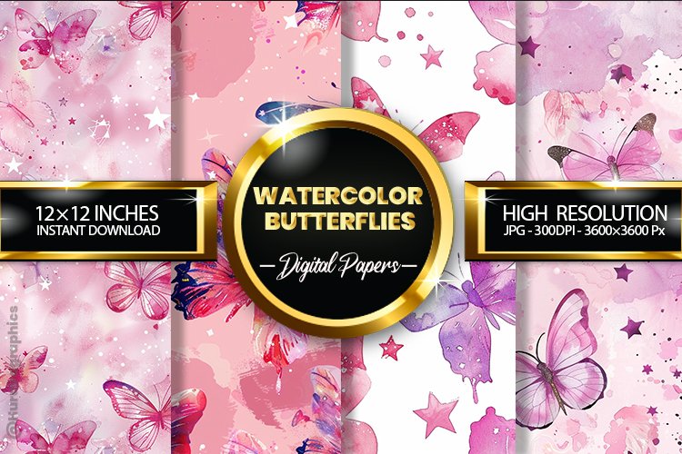 Watercolor Butterflies Digital Papers - 04 (3808528)