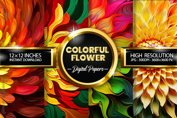 Colorful Flower Digital Papers - 04 Variations (3776162)