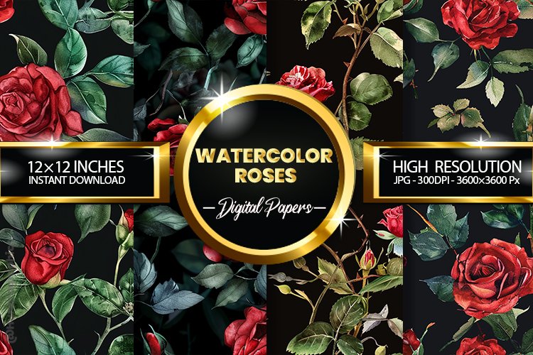 Watercolor Roses Digital Papers - 04 Variations (3808548)