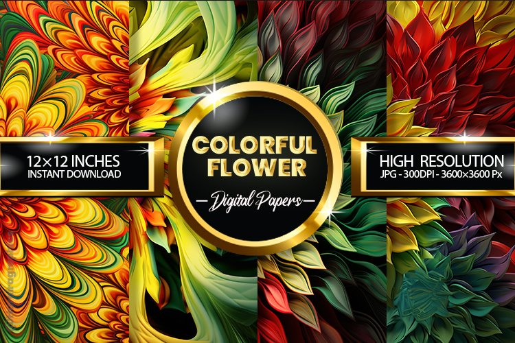 Colorful Flower Digital Papers - 04 Variations (3776175)