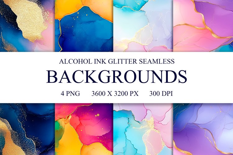 Alcohol Ink Glitter Backgrounds, 4 Colorful Digital Papers