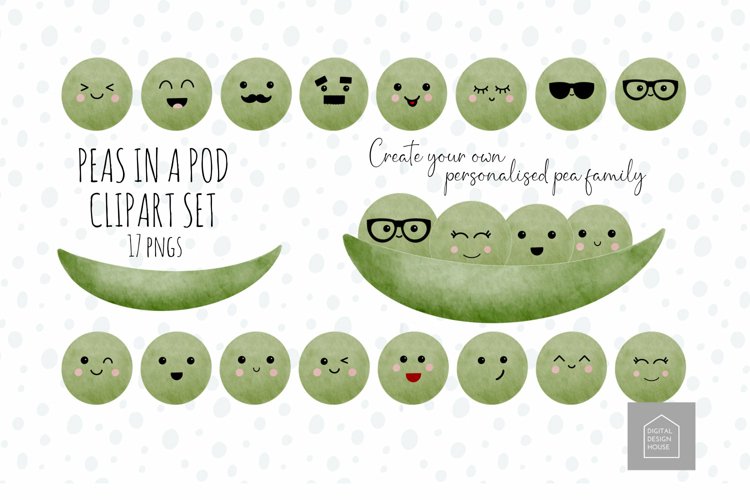 Peas in a Pod Family Clipart Set - with 16 Pea Faces (1440267 ...
