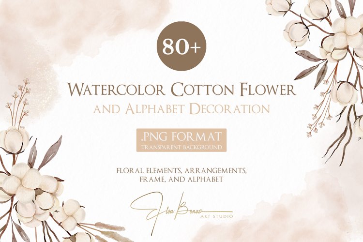 Watercolor Cotton Flower and Alphabet Decoration