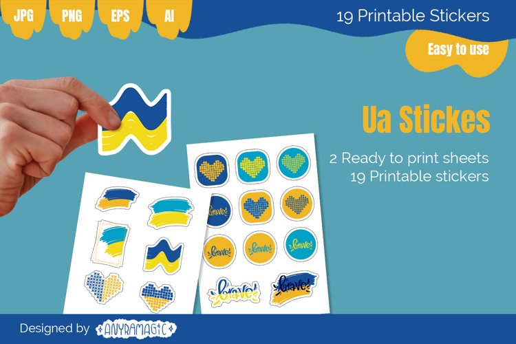 Ukraine Ua Stickers in flag colours of blue and yellow