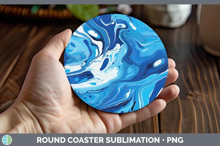 Paint Pour Blue Round Coaster Sublimation Coaster Designs