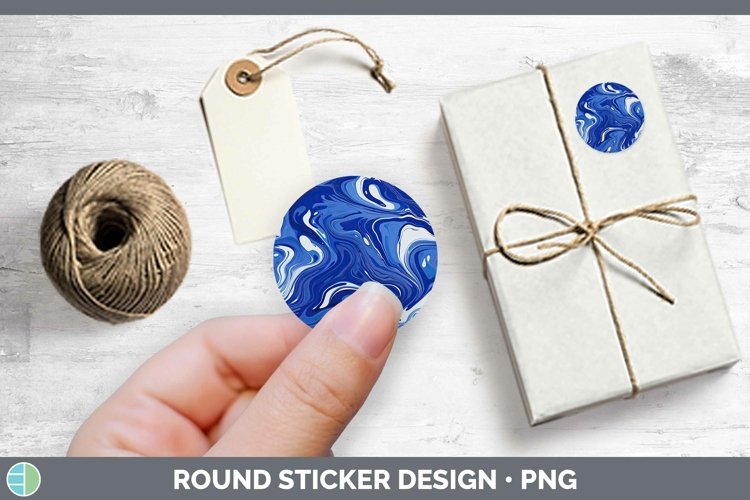 Paint Pour Indigo Stickers | Round Labels Designs