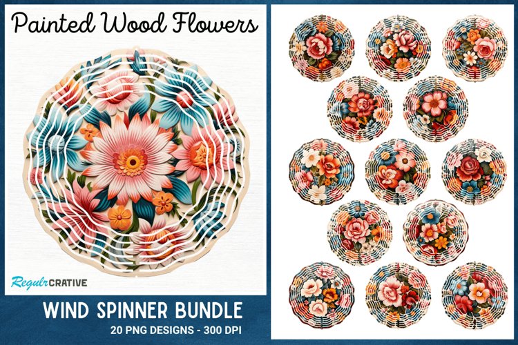 Painted Wood Flowers Wind Spinner Bundle