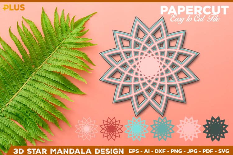 Paper Cut 3d Star Mandala Designs, Papercut Star Mandala SVG