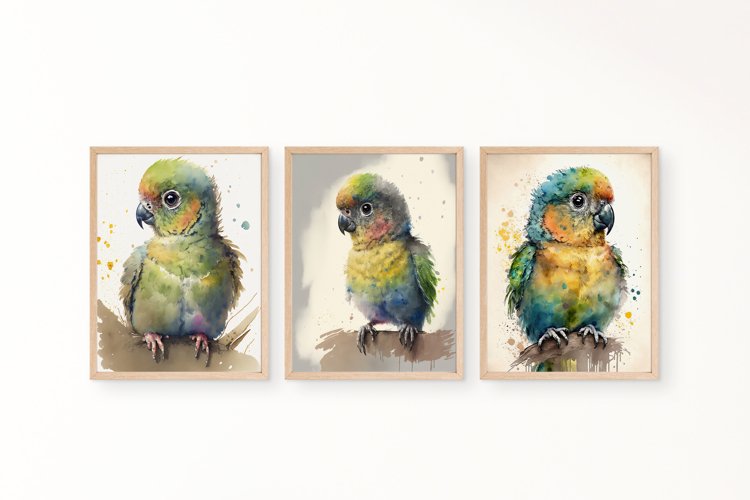 Tropical Watercolor Parrot Nursery Prints - Set of 3