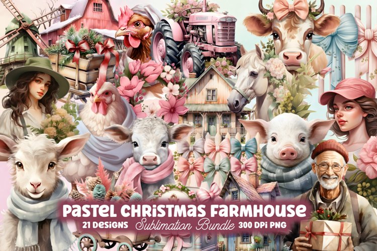 Farmhouse Christmas Clipart, Farmhouse Christmas Clipart Bun