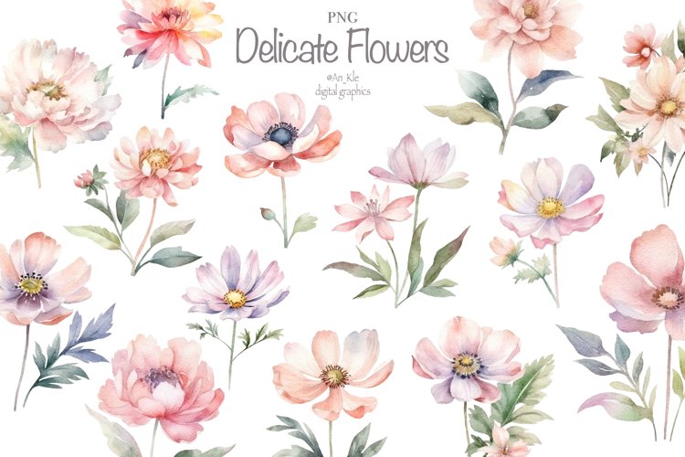 Delicate pastel flowers watercolour