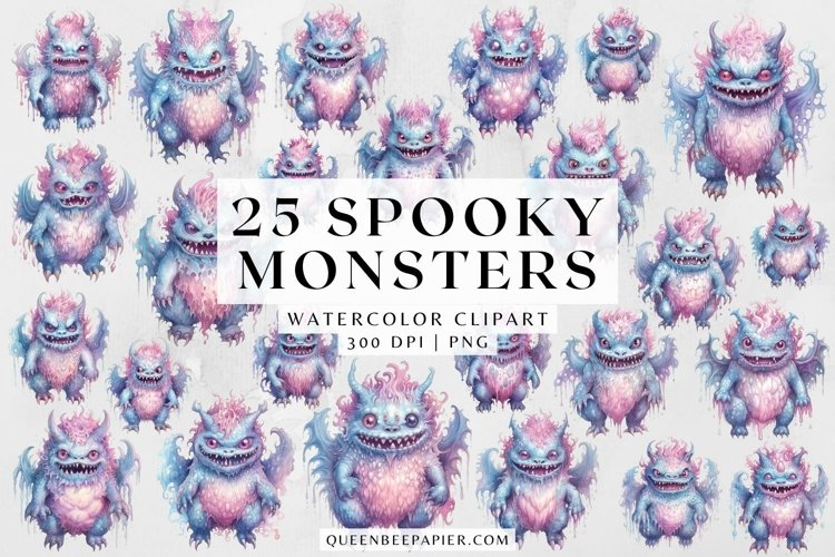 Spooky Monster Halloween Clipart Set, Pastel Watercolor