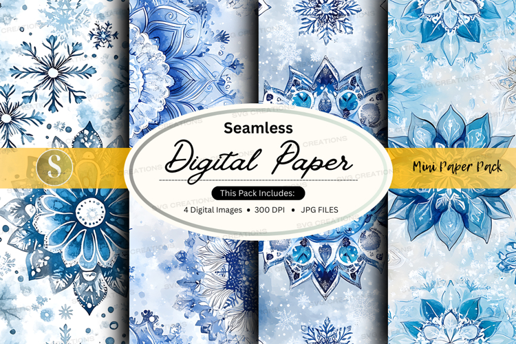 Seamless winter snowflake digital paper pack