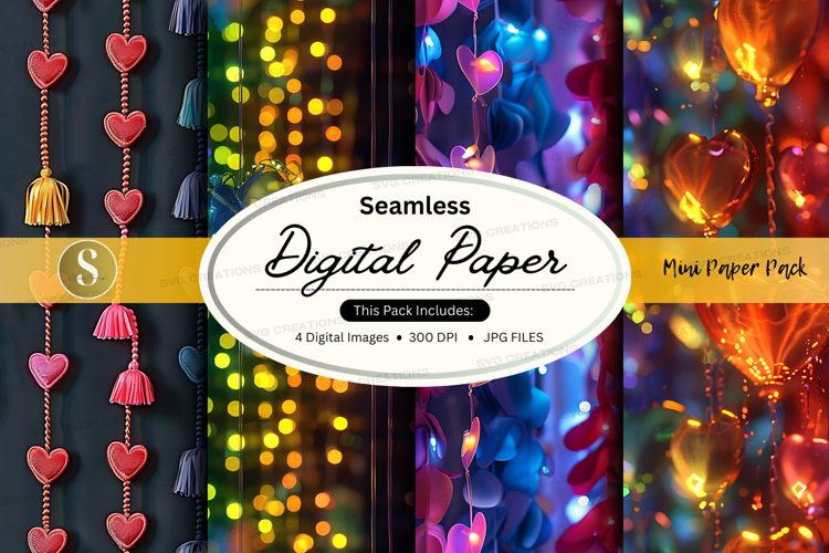 Seamless digital paper - festive hearts and lights pack