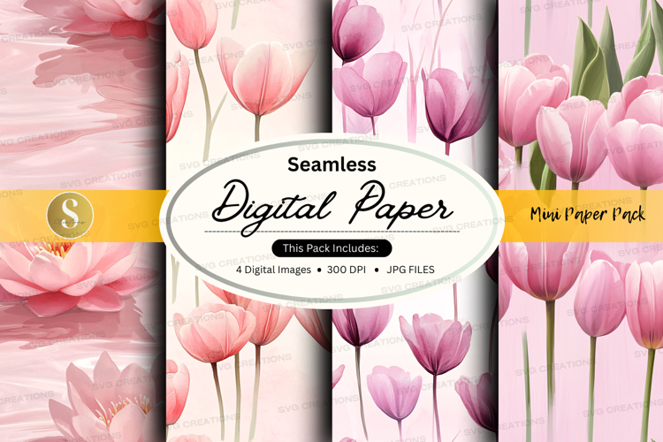 Pink tulip flower digital paper pack