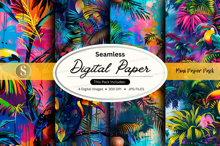 Seamless tropical digital paper pack