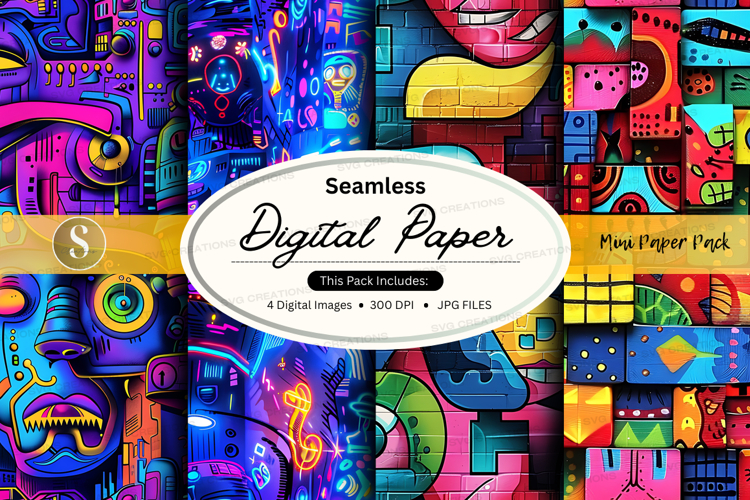 Seamless digital paper pack - colorful abstract design