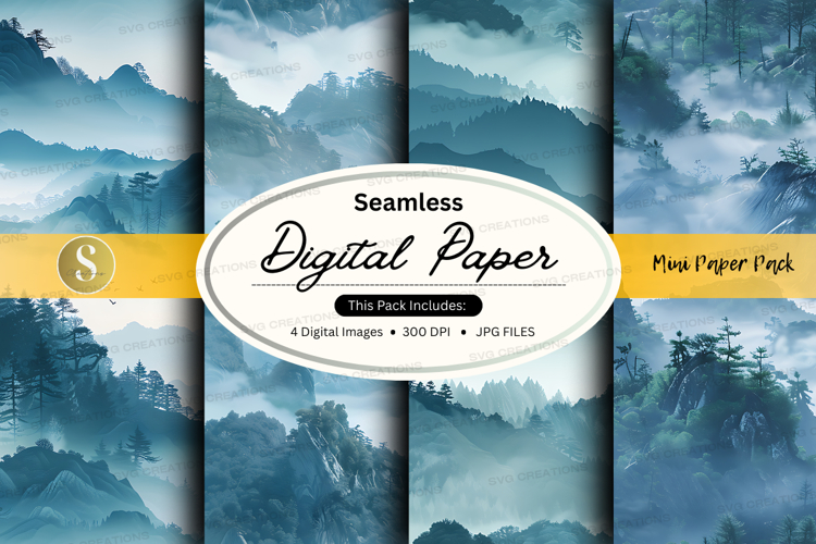 Seamless digital paper pack - mountain landscape