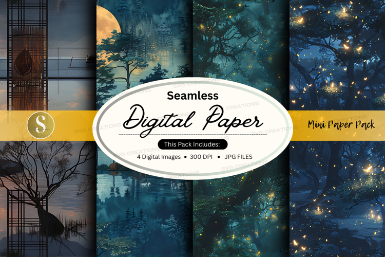 Seamless digital paper pack - moonlit forest