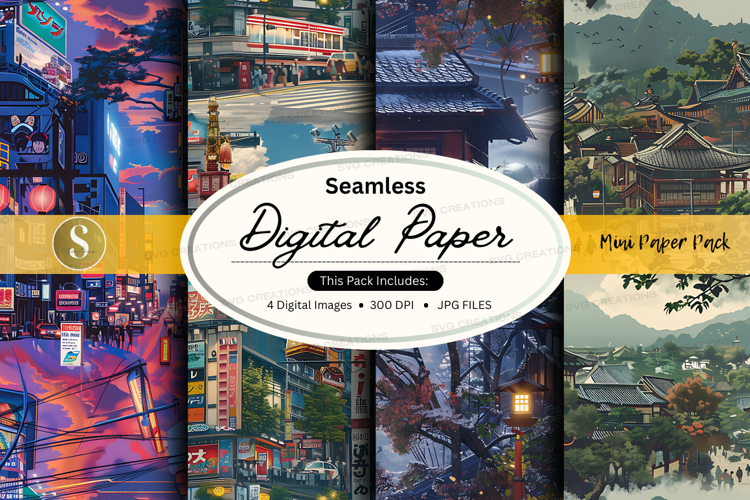 Seamless digital paper pack - asian themed scenes
