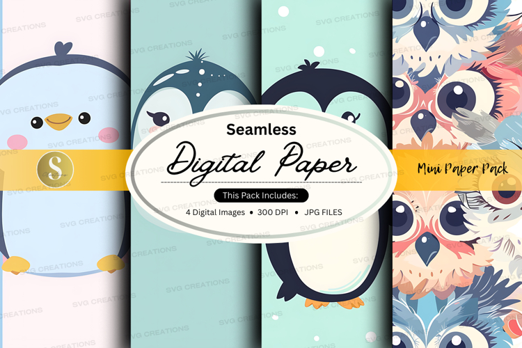 Seamless digital paper penguin pattern pack