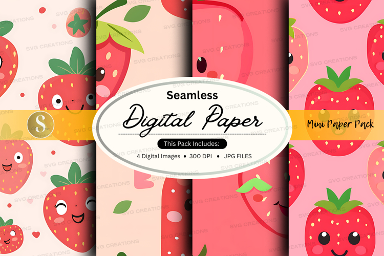 Strawberry pattern digital paper pack