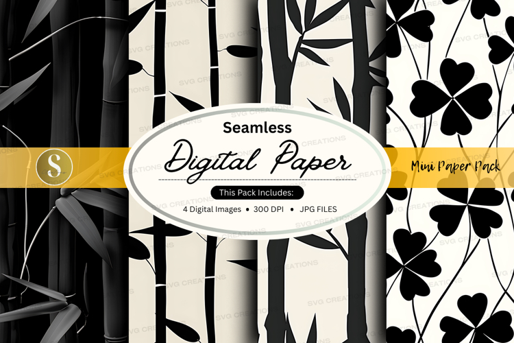 Seamless digital paper pack with bamboo and shamrock pattern