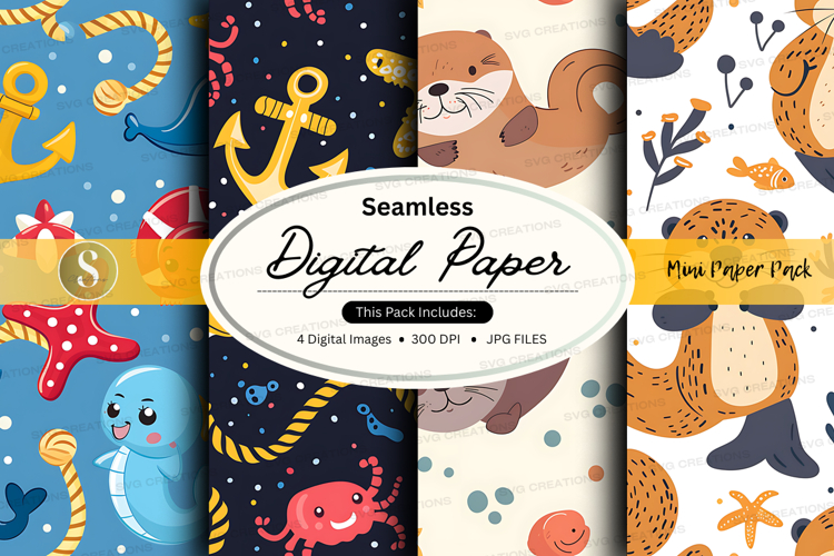 Seamless digital paper - nautical and animal pattern pack