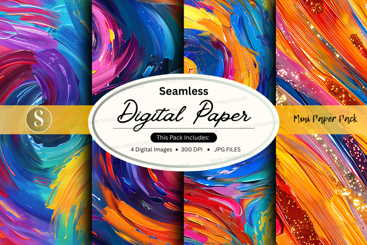Seamless digital paper pack - colorful brush strokes