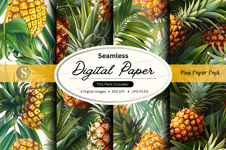 Tropical pineapple seamless digital paper pack