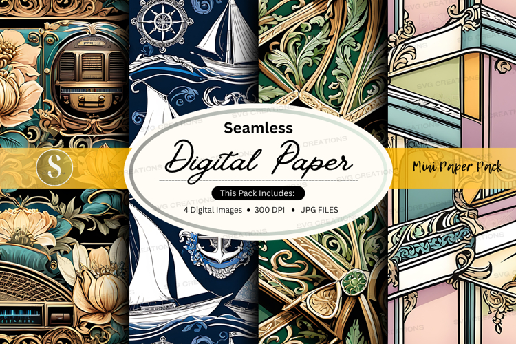 Seamless digital paper pack - nautical and vintage designs