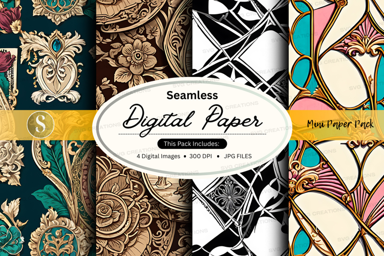 Seamless digital paper pack - vintage and ornate designs