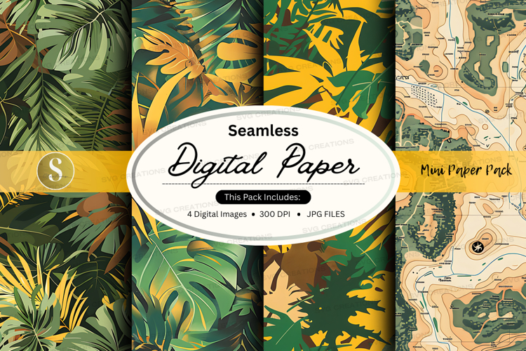 Tropical leaves seamless digital paper pack
