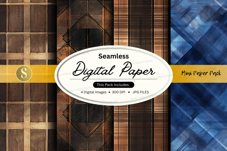 Seamless digital paper - mustard and blue pattern pack