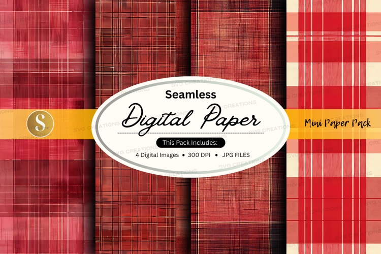 Seamless red plaid digital paper pack