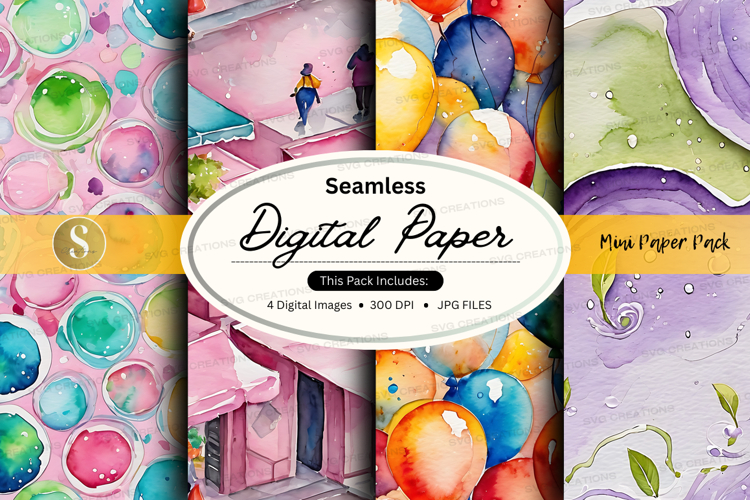 Seamless digital paper pack with watercolor polka dots and p
