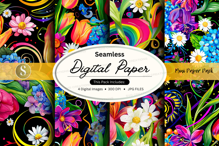 Seamless floral digital paper pack with vibrant (6596796)