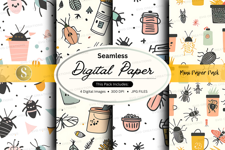 Seamless digital paper pack with insects and (6598964)